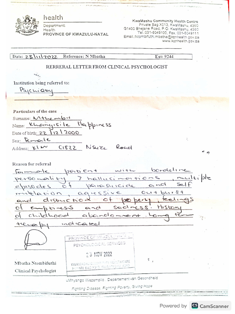 Letter From Psychologist | PDF