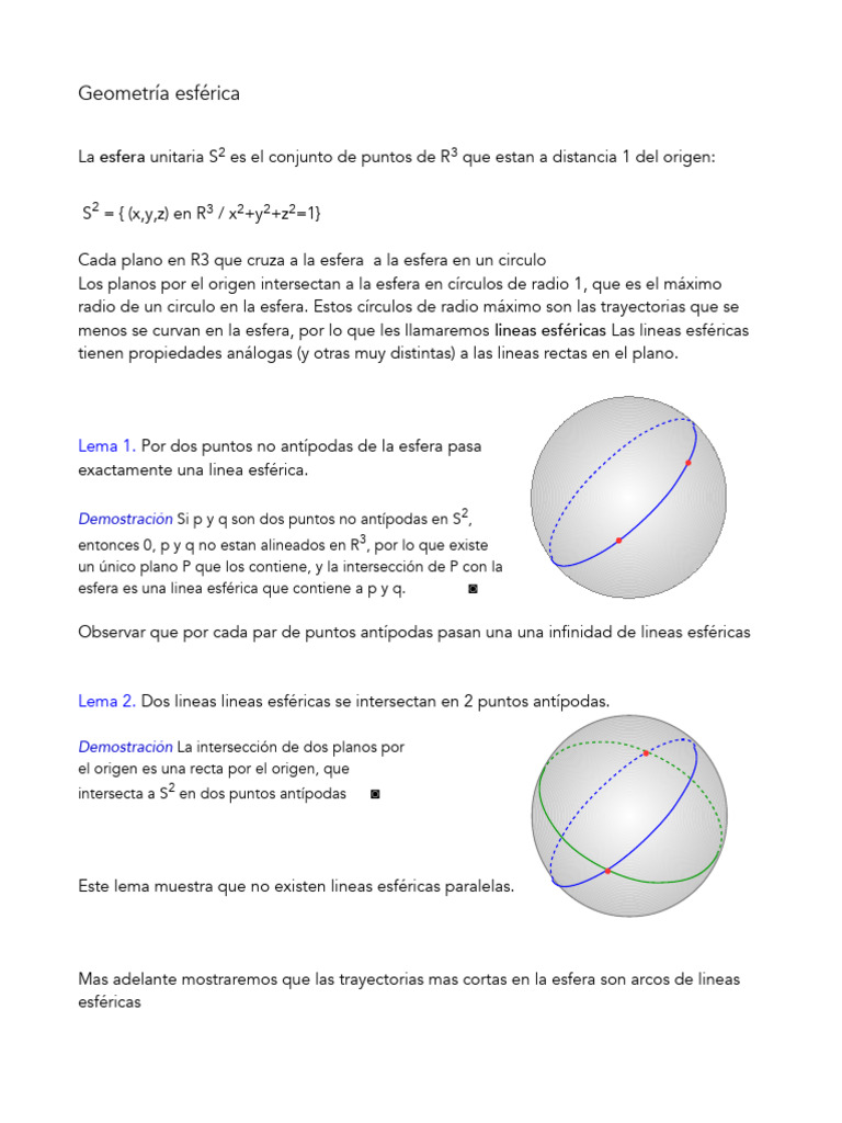Geometría Esférica: Lema 1 | PDF | Esfera | Conceptos matemáticos