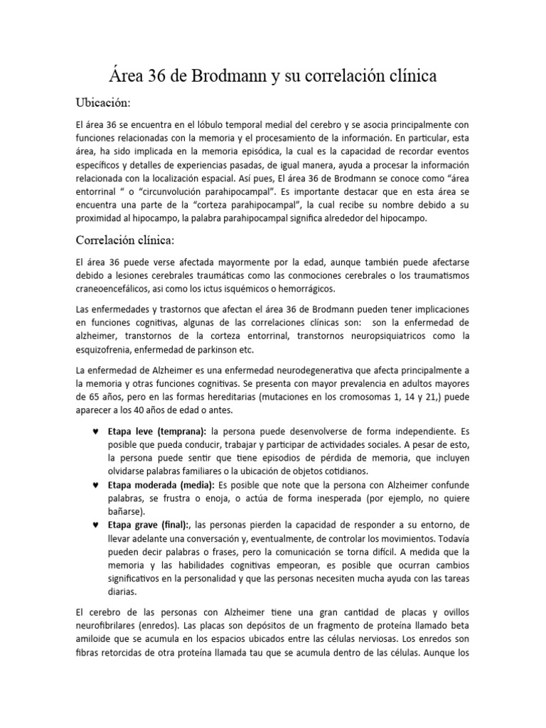 Área 36 de Brodmann y Su Correlación Clínica | PDF