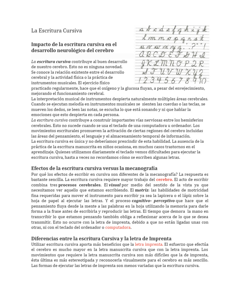 Impacto de la escritura cursiva en el cerebro | PDF | Cerebro | Aprendizaje