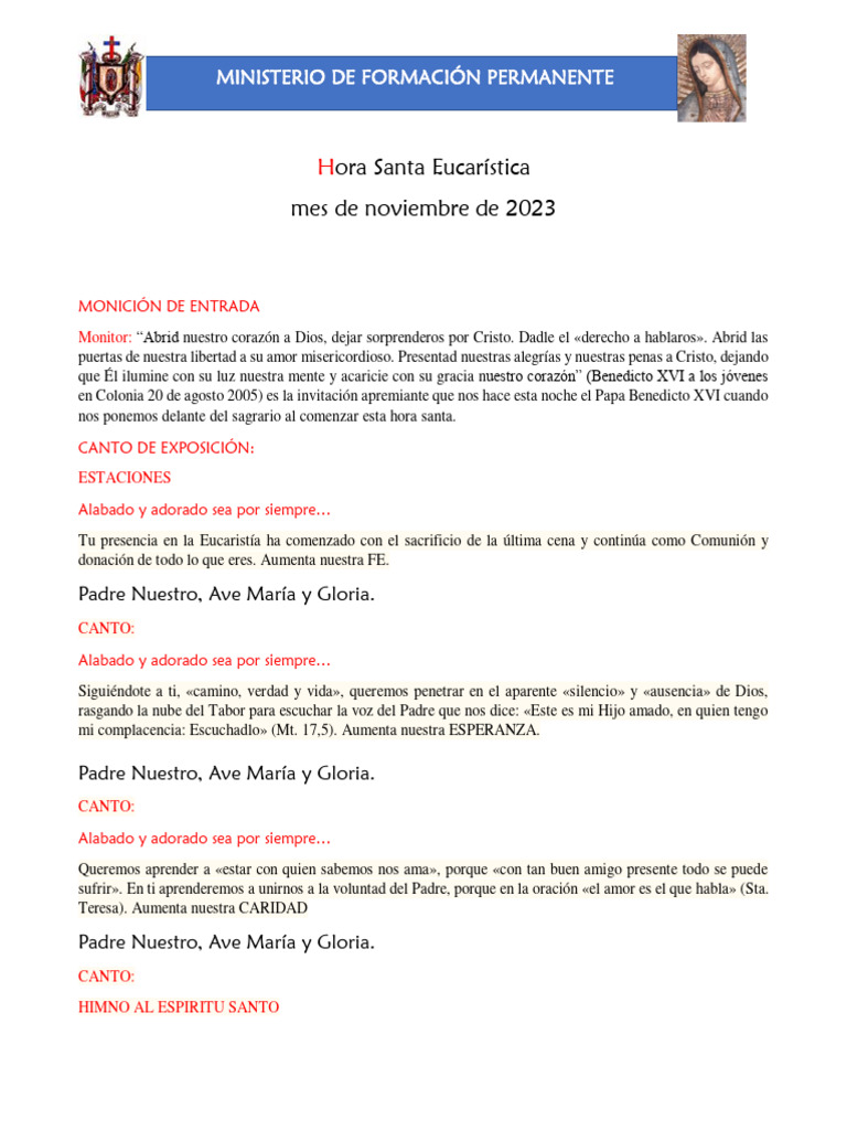 Hora Santa Nov. 2023 | Descargar gratis PDF | eucaristía | Jesús Hora Santa Nov. 2023 | Descargar gratis PDF | eucaristía | Jesús
