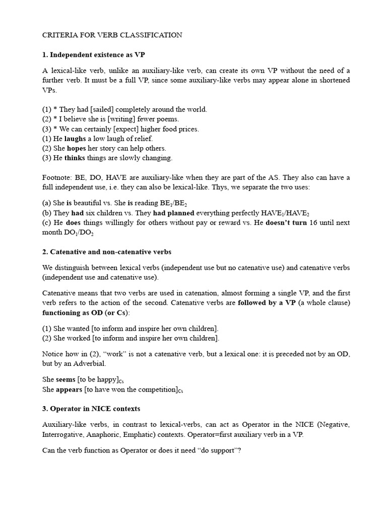 Criteria For Verb Classification Pdf Subject Grammar Semantic Units