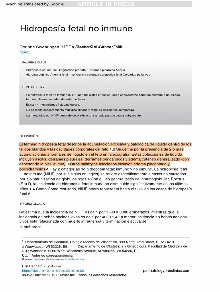 Hidrops No Inmune1 Español | PDF | Parto | Corazón