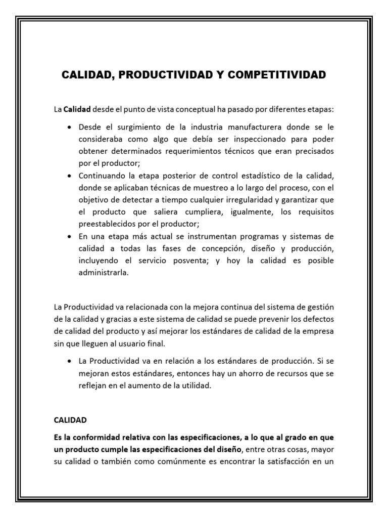 Calidad Productividad Competitividad | PDF | Calidad (comercial) | Business