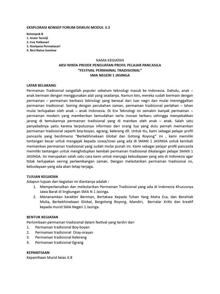 Festival Permainan Tradisional SMAN 1 Jasinga | PDF