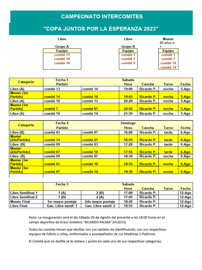 Fixture Campeonato Intercomites 2023 | PDF