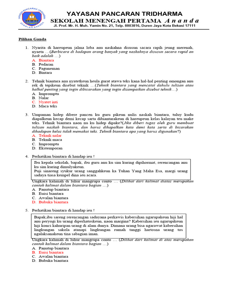 Latihan Soal B Sunda Kelas 9 Ke1 Pdf