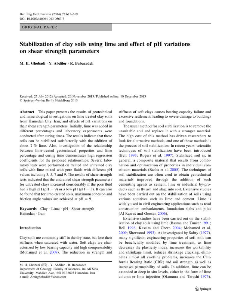 Lime Stabilization of Clay Soils | PDF | Soil | Clay