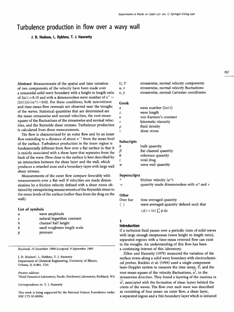 Turbulence Production in Flow Over A Wavy Wall | PDF | Boundary Layer ...