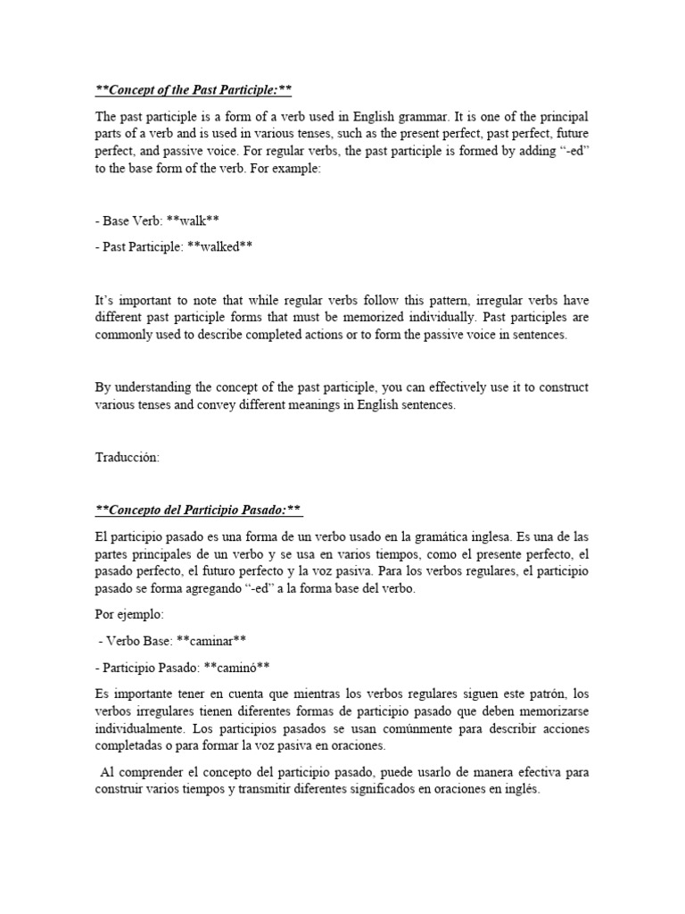 Verbos Regulares en Pasado Participio | PDF | Estudios de idiomas ...