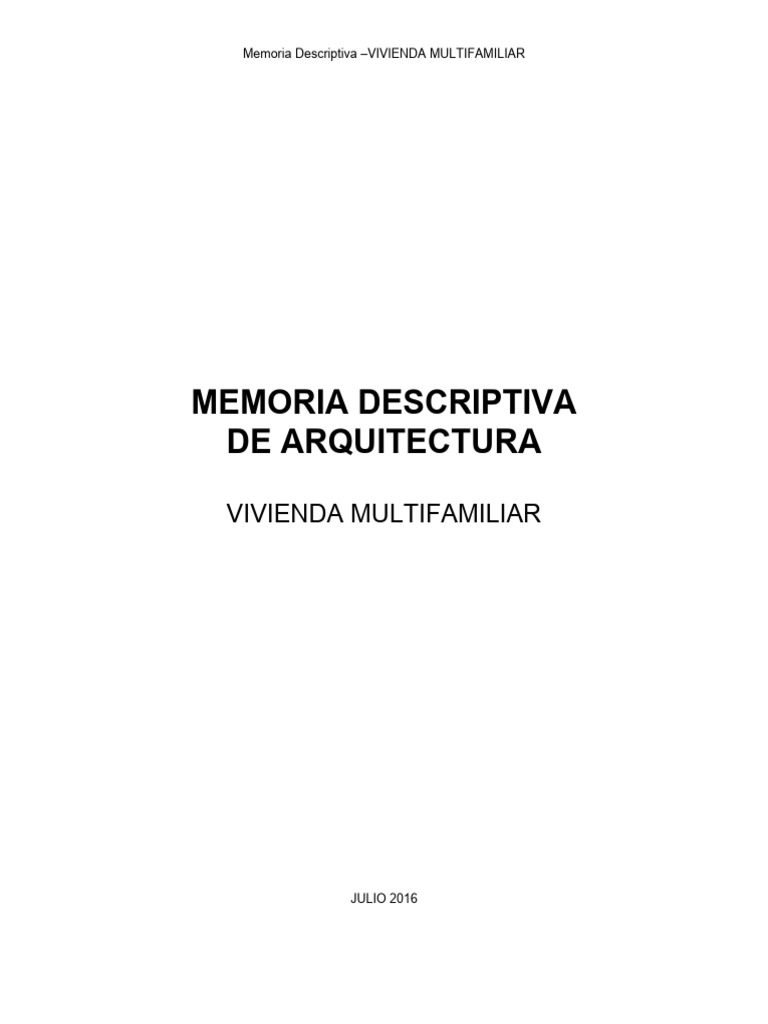 Memoria - Descriptiva - Vivienda Multifamiliar | PDF | Comedor | Edificios y estructuras