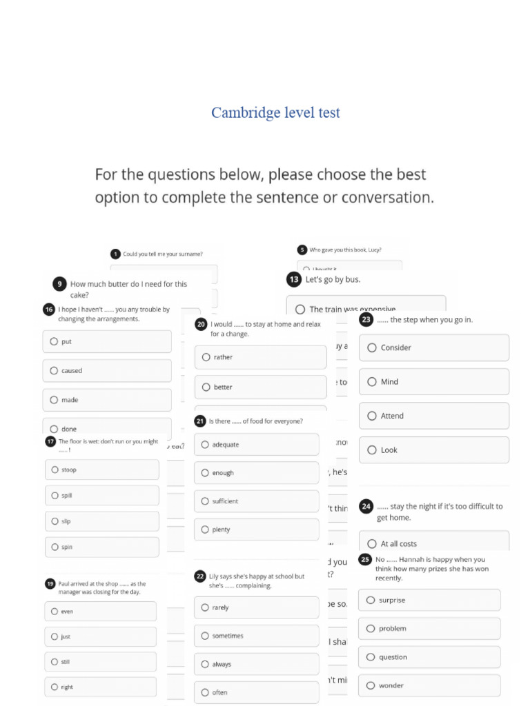 Cambridge Level Test | PDF