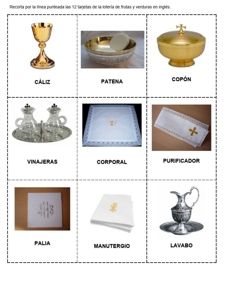 Loteria Objetos Liturgicos Pdf Eucaristía Adoración Cristiana Y