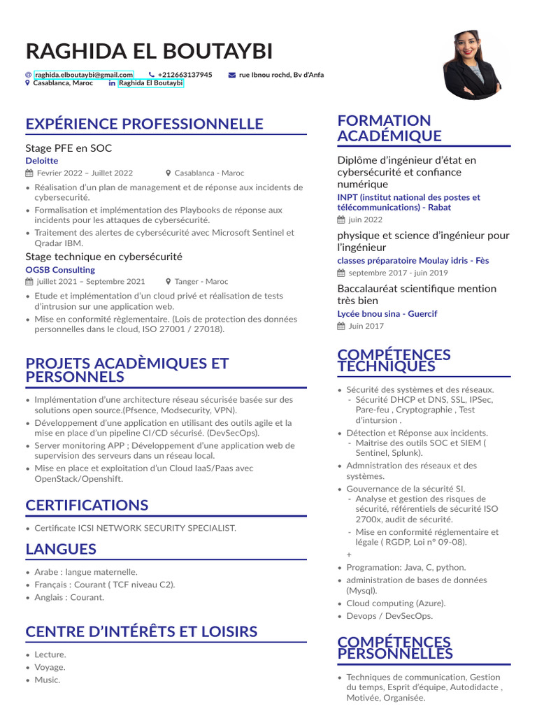 CV de Raghida El Boutaybi en Cybersécurité | PDF | Sécurité des ...