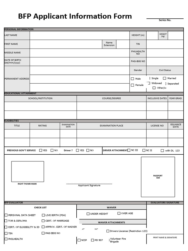 BFP Applicant Information Form | PDF | Access Control | Privacy