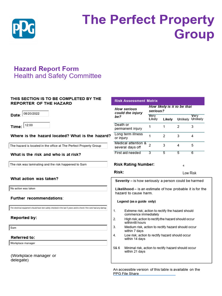 Hazard - Report - Form - The Perfect Property Group | PDF | Risk | Hazards