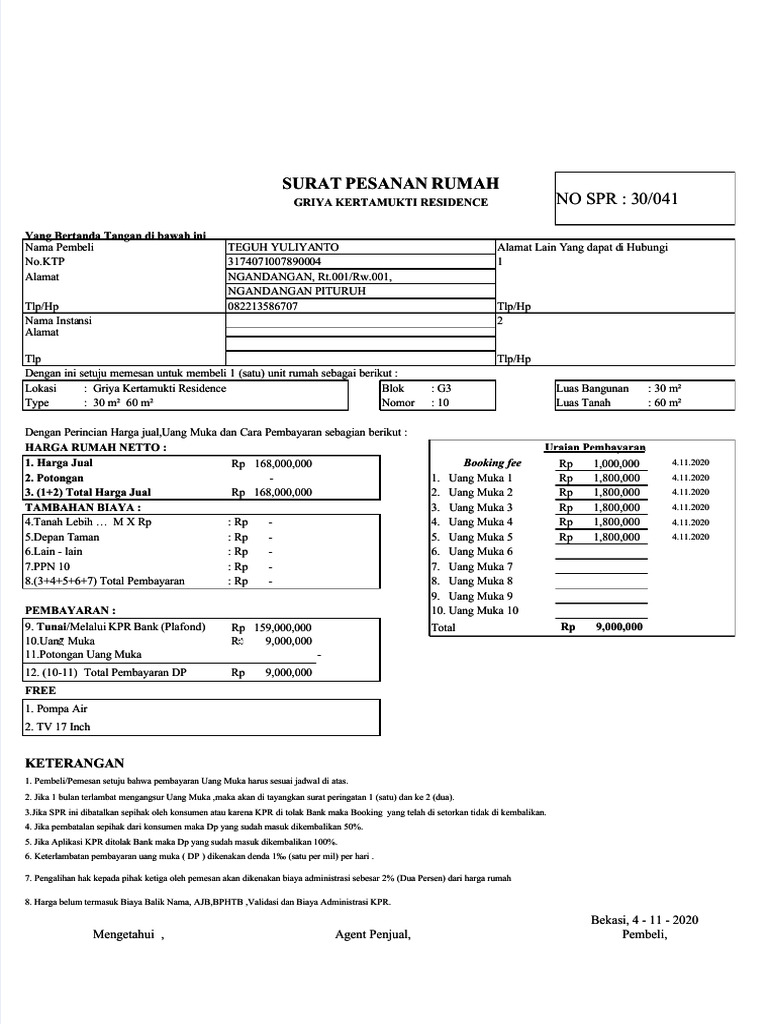 PDF Surat Pesanan Rumah No SPR 30 041 - Compress | PDF