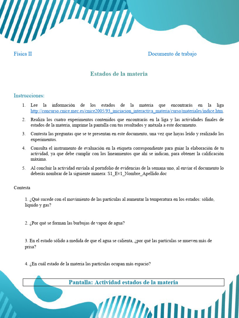 Docuemnto de Trabajo Estados de La Materia | PDF