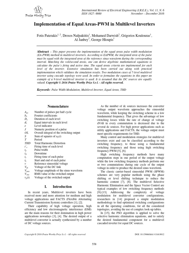 3 Implementation Of Equal Areas Pwm In Multilevel Inverters Split Iree Vol 11 N 6