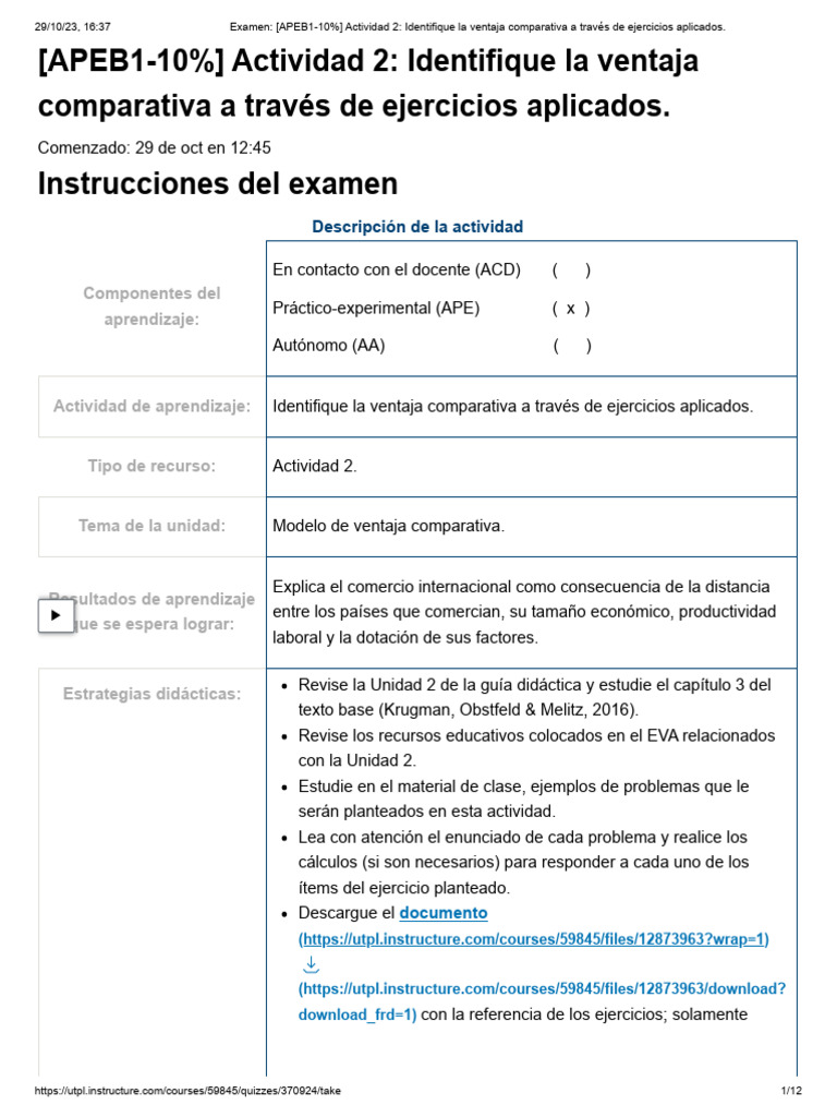 Examen - (APEB1-10%) Actividad 2 - Identifique La Ventaja Comparativa A Través de Ejercicios ...