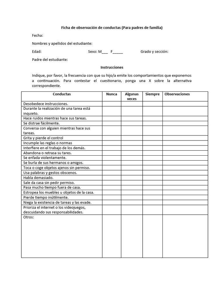 Registro de observación de conductas para padres y docentes | PDF