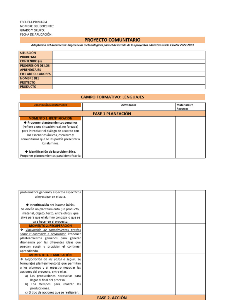 Proyecto Comunitario (Formato) | PDF | Planificación | Educación primaria