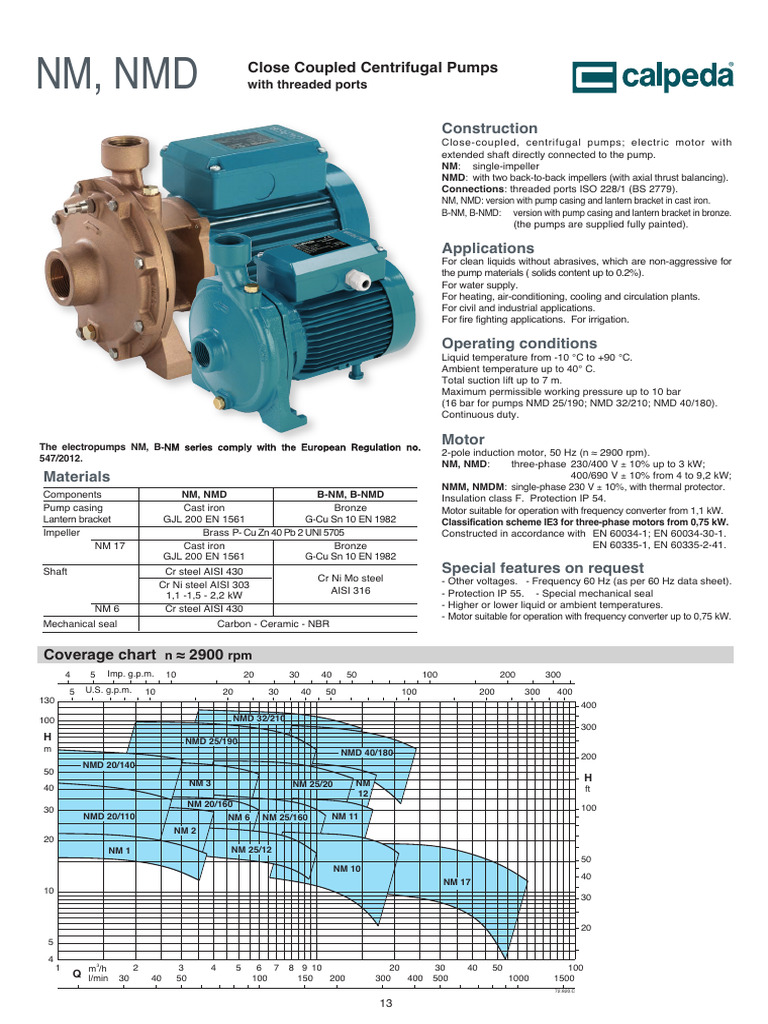 Bomba Calpeda NM 25-160ae | PDF | Pump | Electric Motor