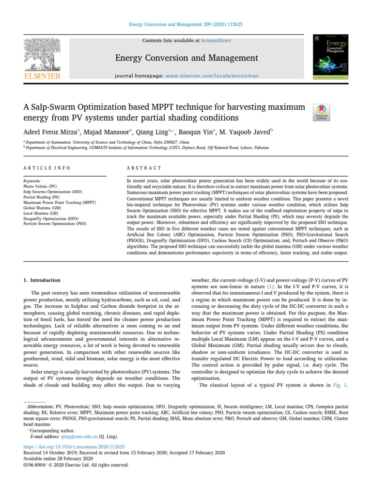 A Salp-Swarm Optimization Based MPPT Technique For Harvesting Maximum ... A Salp-Swarm Optimization Based MPPT Technique For Harvesting Maximum ...