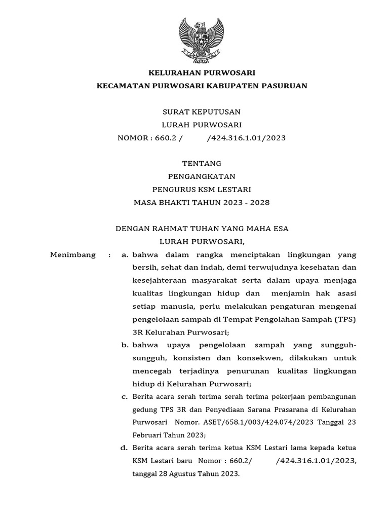 Oke - SK PENGURUS KSM LESTARI | PDF