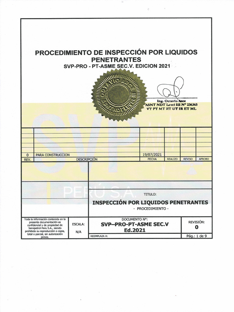 PT-ASME SEC. V Rev 0 | PDF | Física Aplicada e Interdisciplinaria | Química