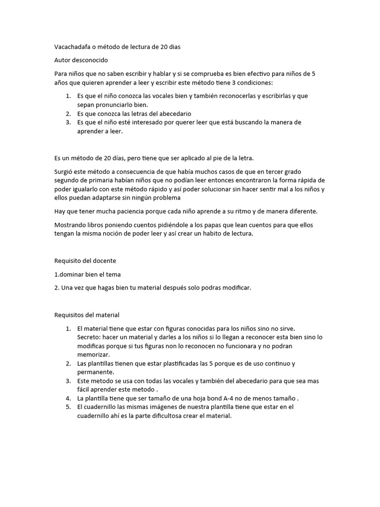 Vacachadafa o Método de Lectura de 20 Dias | PDF | Alfabeto