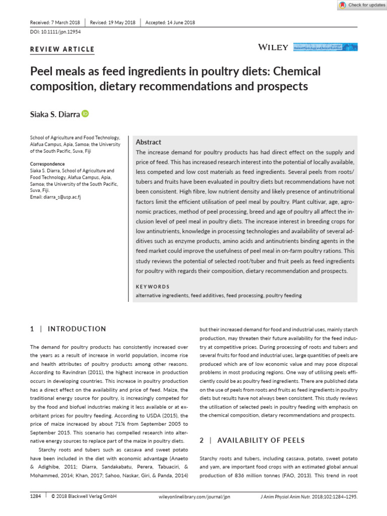 Peel Meals As Feed Ingredients in Poultry Diets Chemical Composition, Dietary Recommendations ...