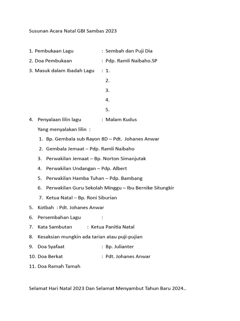 Susunan Acara Natal GBI 2023 | PDF | Seni | Agama & Spiritualitas