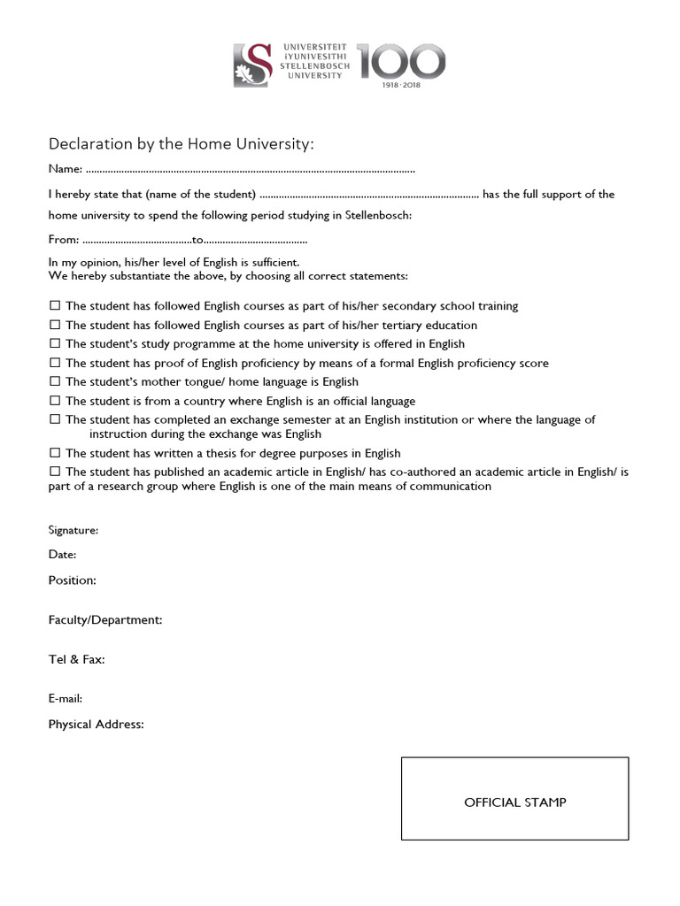 Home University Declaration Form | PDF