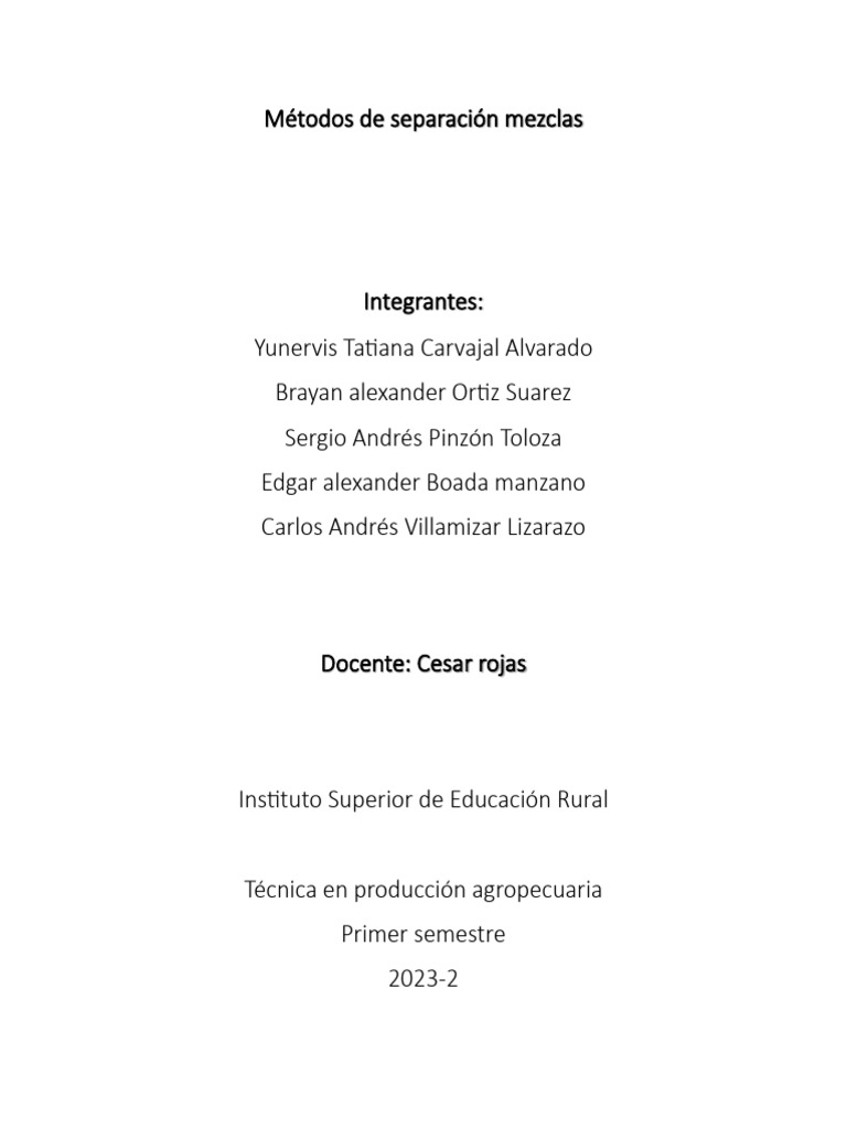 Métodos de Separación Mezclas Sergio Pinzon | PDF | Mezcla | Adsorción