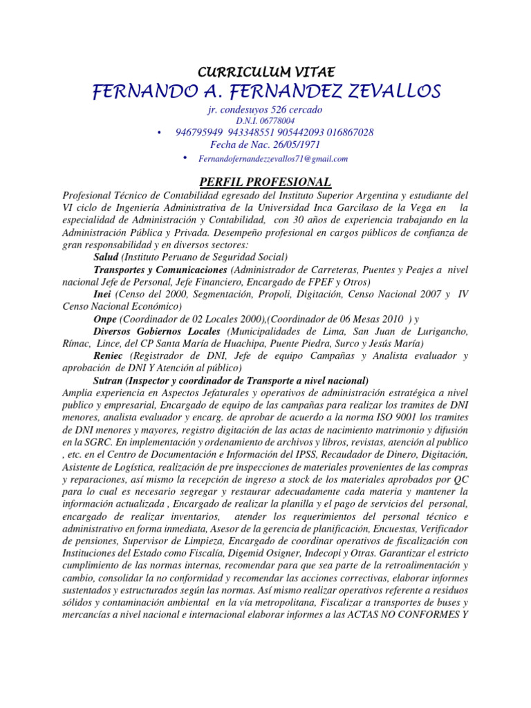 Curriculum de Fernando Fernandez Actual | PDF | Lima