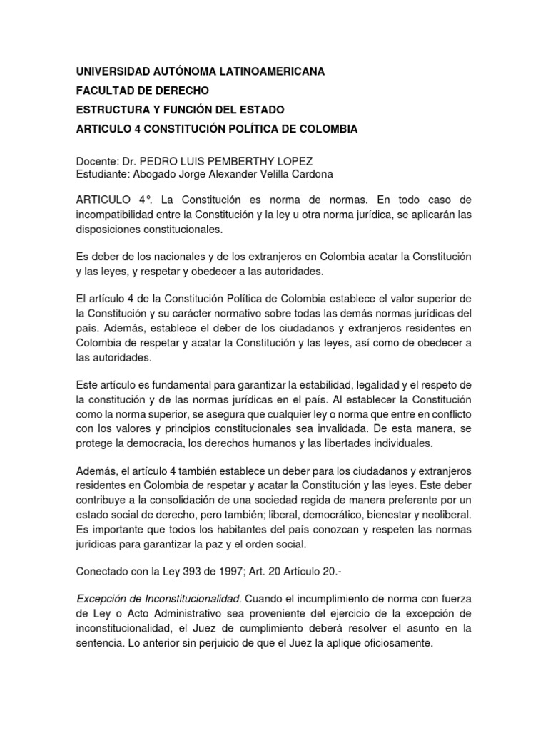 Articulo 4 Constitución Política de Colombia | PDF