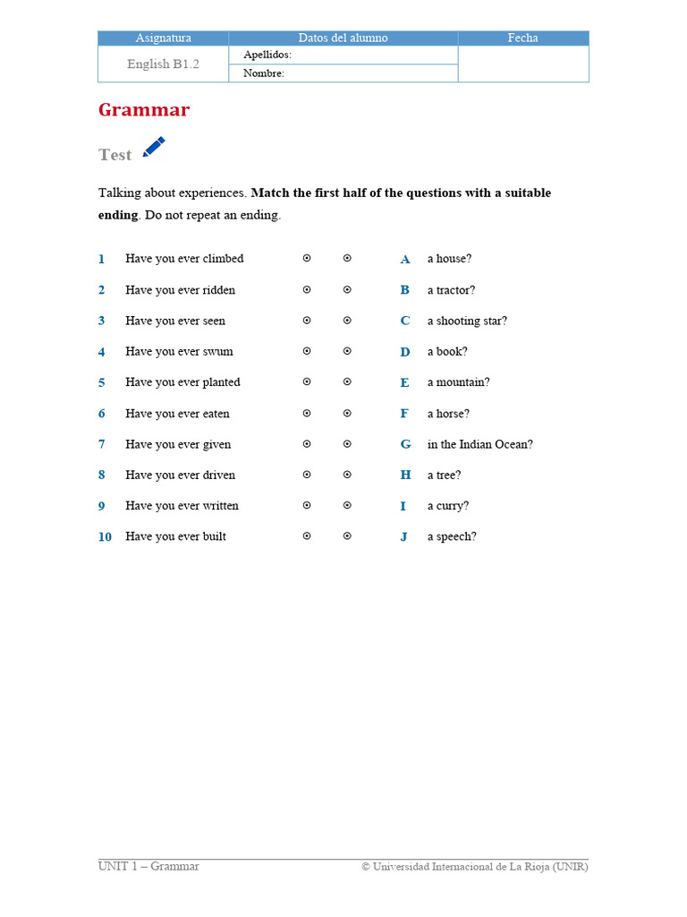 B 12 Unit 1 Grammar | PDF