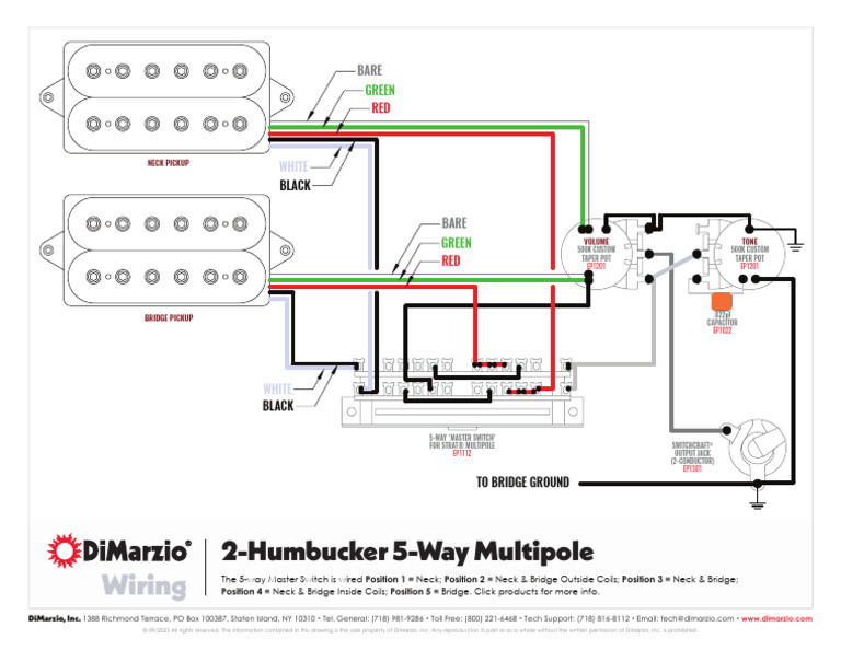 DiMarzio HH 2-Humbucker 5-Way Multipole Wiring | PDF | Guitars | Electricity