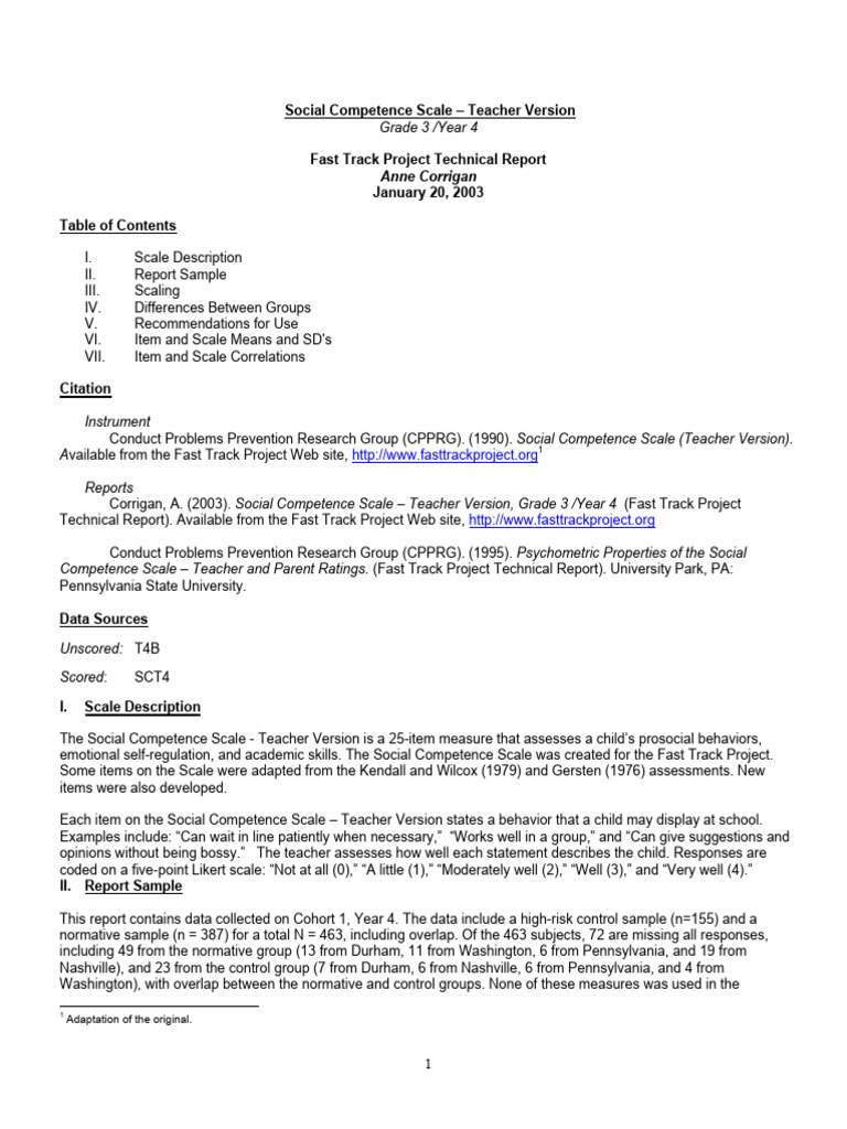 Social Competence Scale Report | PDF | Psychology | Psychological Concepts