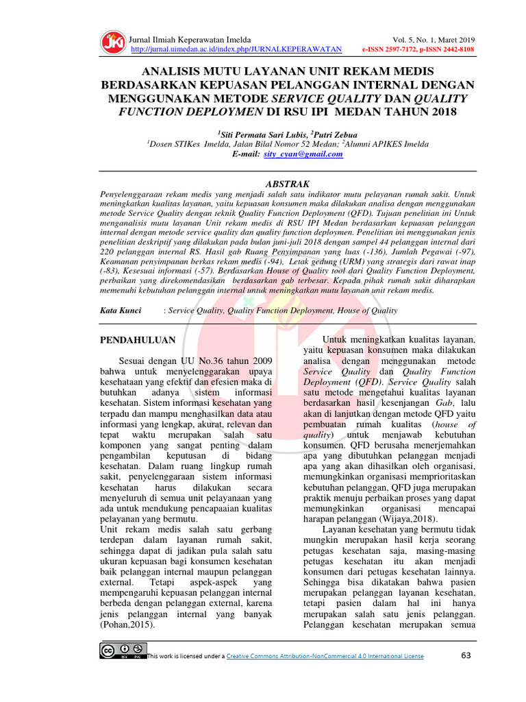 Analisis Mutu Layanan Unit Rekam Medis Berdasarkan | PDF