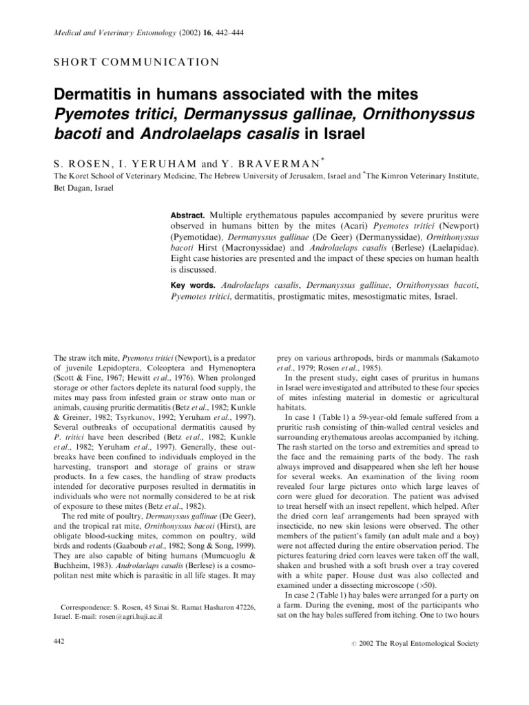 5 - NAO Dermatite em Humanos Associada Aos Ácaros Pyemotes Tritici ...
