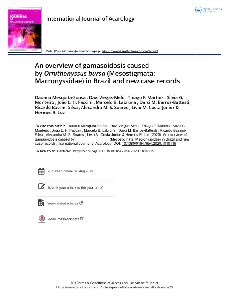 Overview of Gamasoidosis in Brazil | PDF | Ornithology | Birds