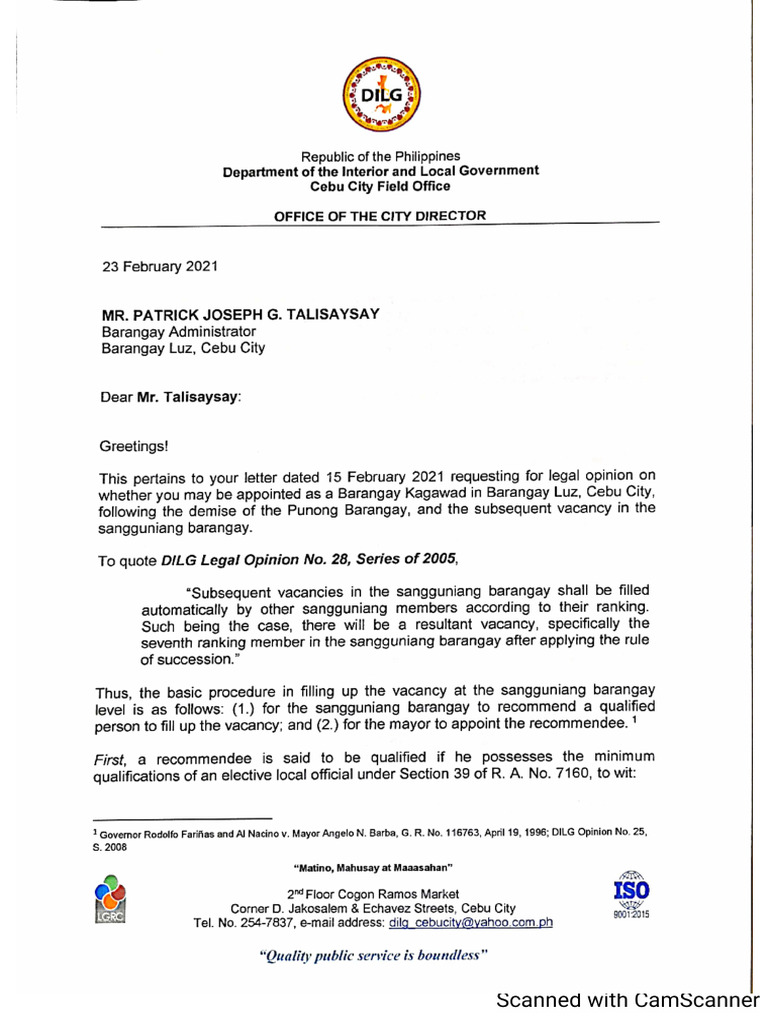 Cebu City LO on how to fill out vacancy in the barangay | PDF