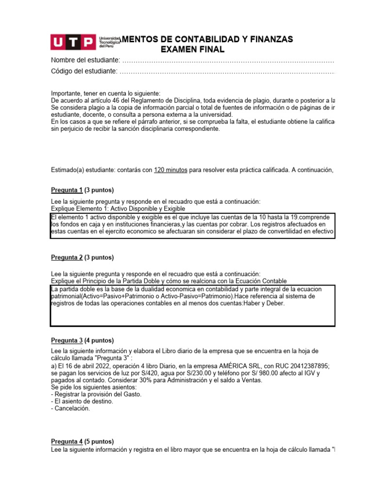 Fundamentos de Contabilidad Y Finanzas Examen Final | PDF | Contabilidad | Dinero