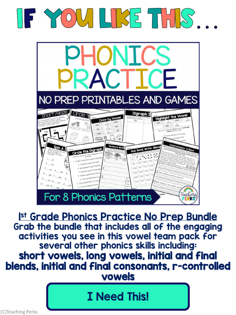 I Need This!: 1 Grade Phonics Practice No Prep Bundle | PDF ...