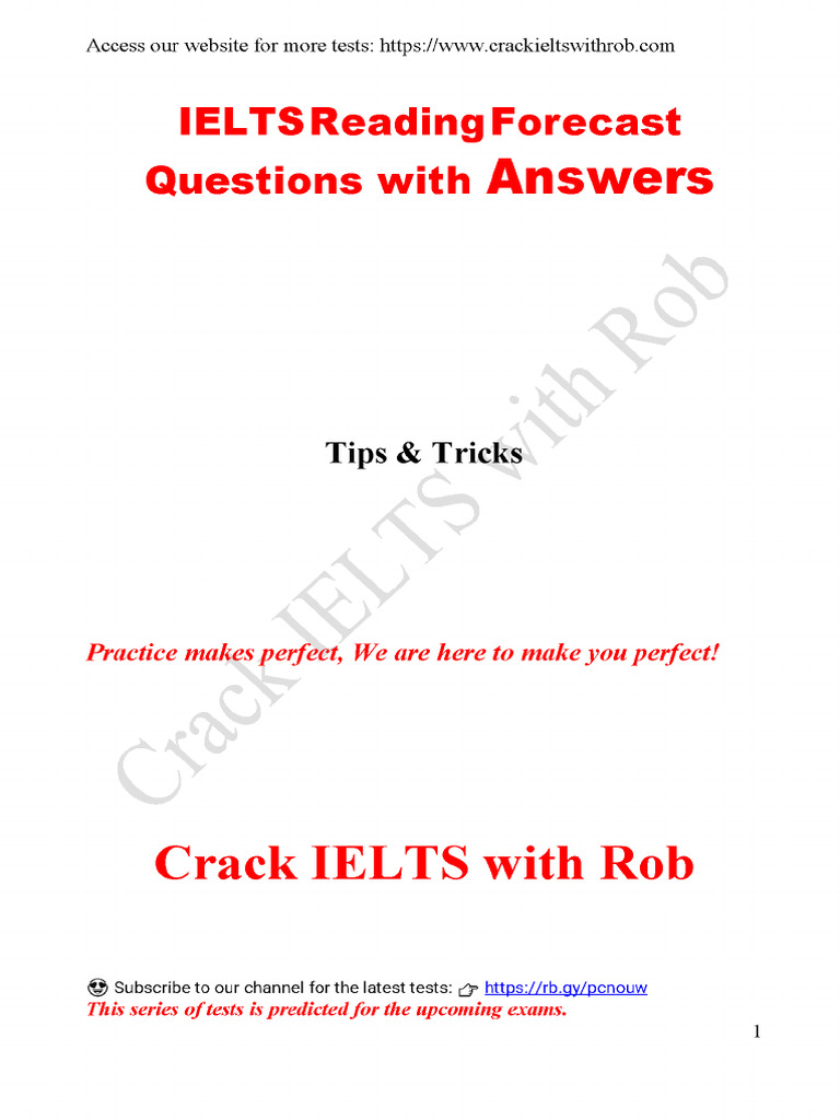 IELTS Reading Forecast Questions - Part 1 | PDF IELTS Reading Forecast Questions - Part 1 | PDF