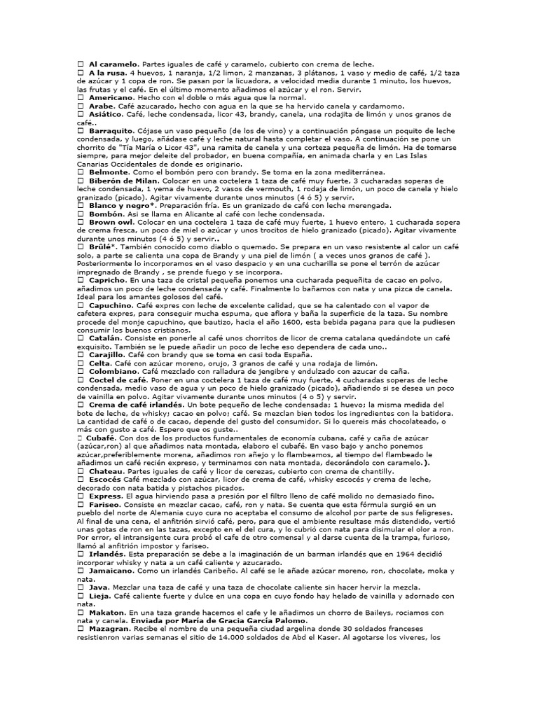 Formulas de Cafe | PDF | Crema | café