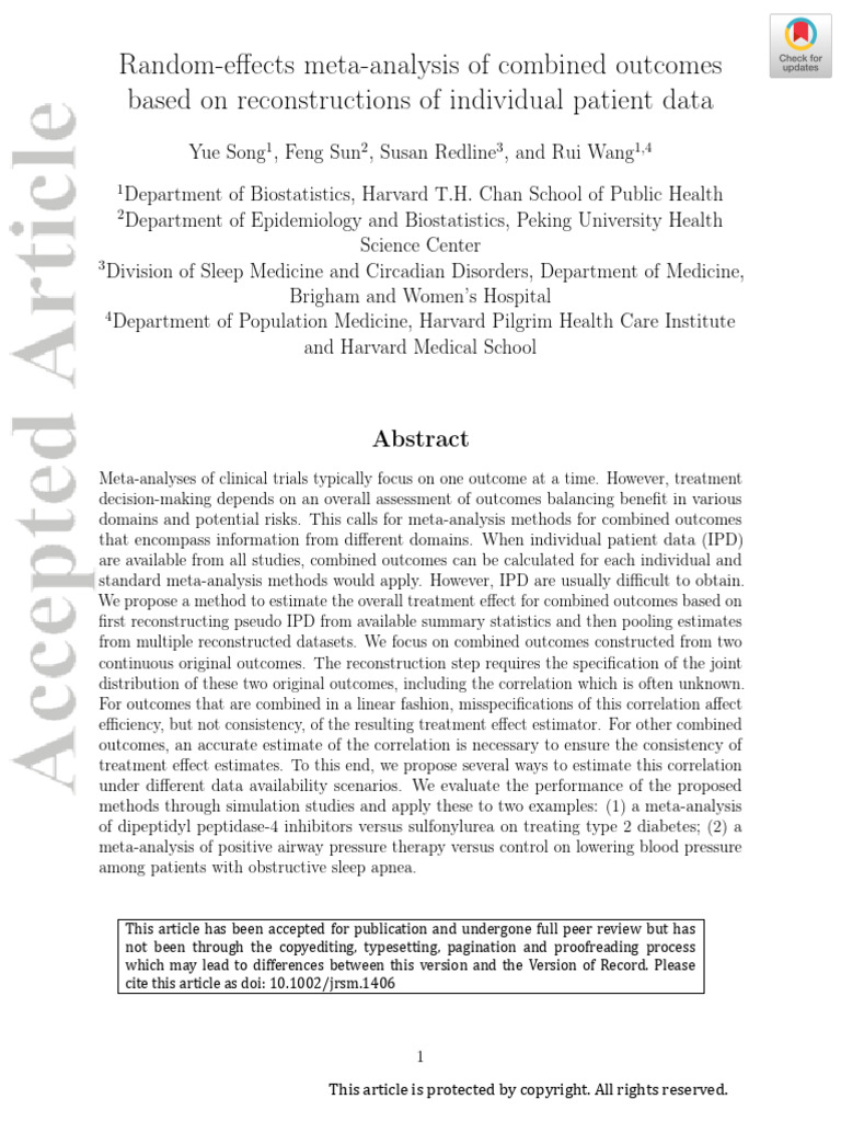 Random-Effects Meta-Analysis of Combined Outcomes Based On Reconstructions of Ipd | PDF | Meta ...