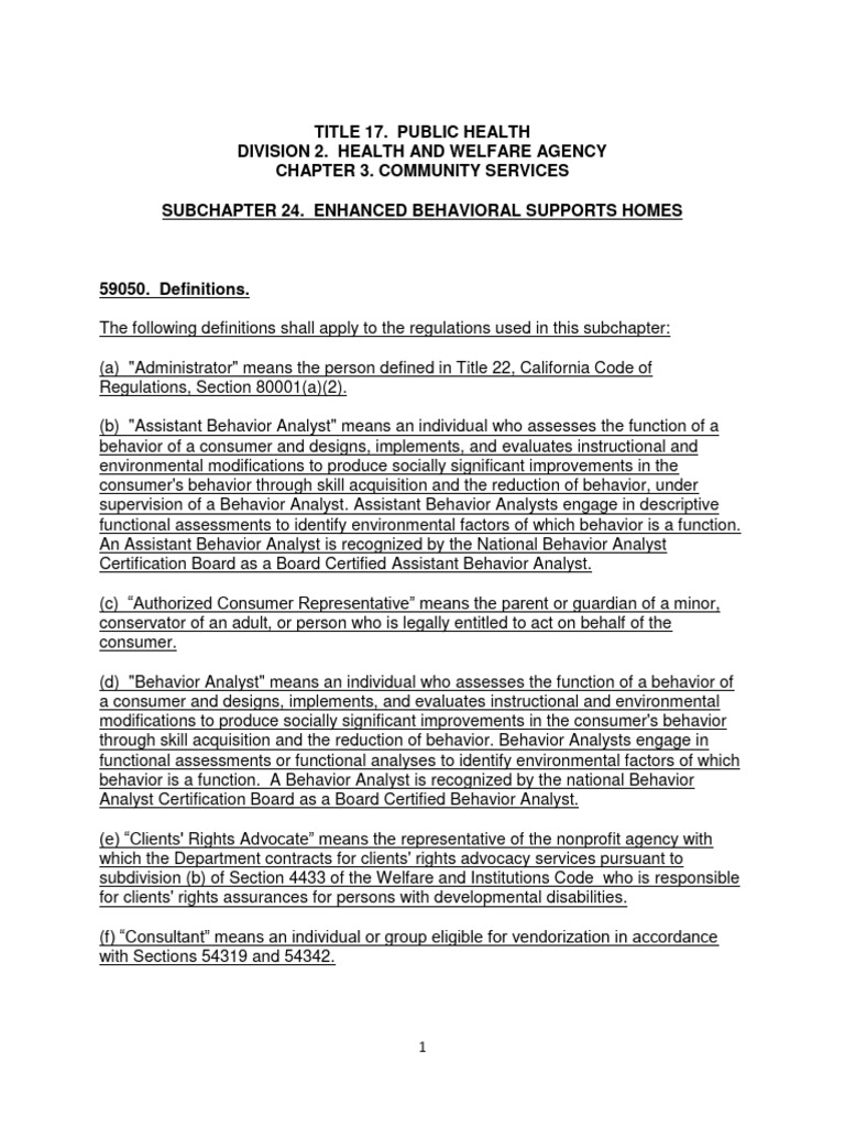 Title 17 PDF EBSH-Regulations | PDF | Behavior